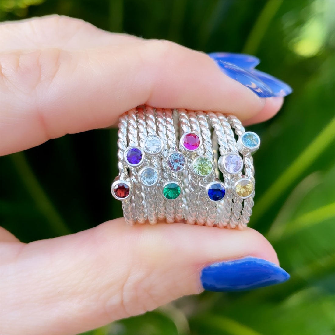 Handcrafted Twist Birthstone Stack Ring in Silver – DP Jewelry Designs